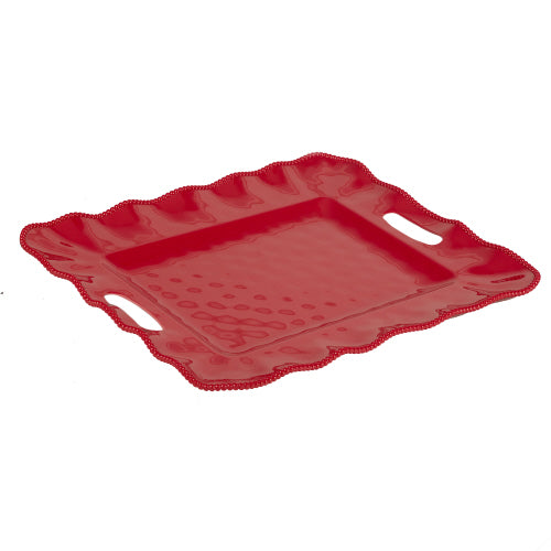 Red Rectangular Melamine Tray with Handles — Pecan Row